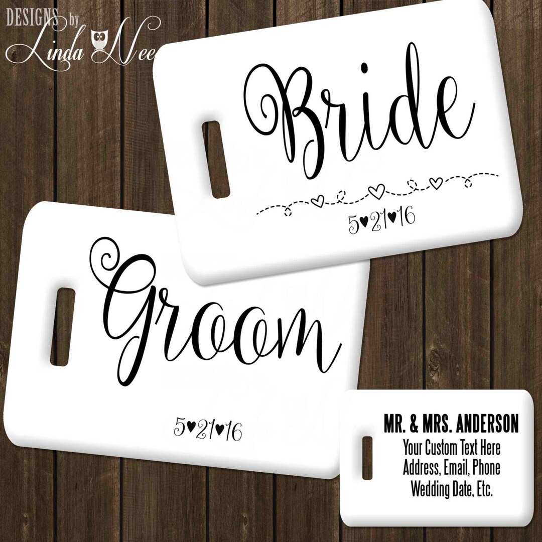 Personalized Bride Groom Luggage Tag Set, Personalized Wedding Shower ...