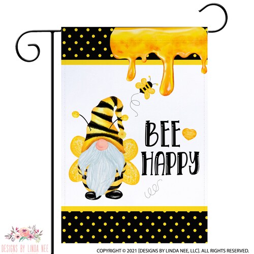 Bee Happy Garden Flag Gnome Flag Bee Garden Honey Bee - Etsy