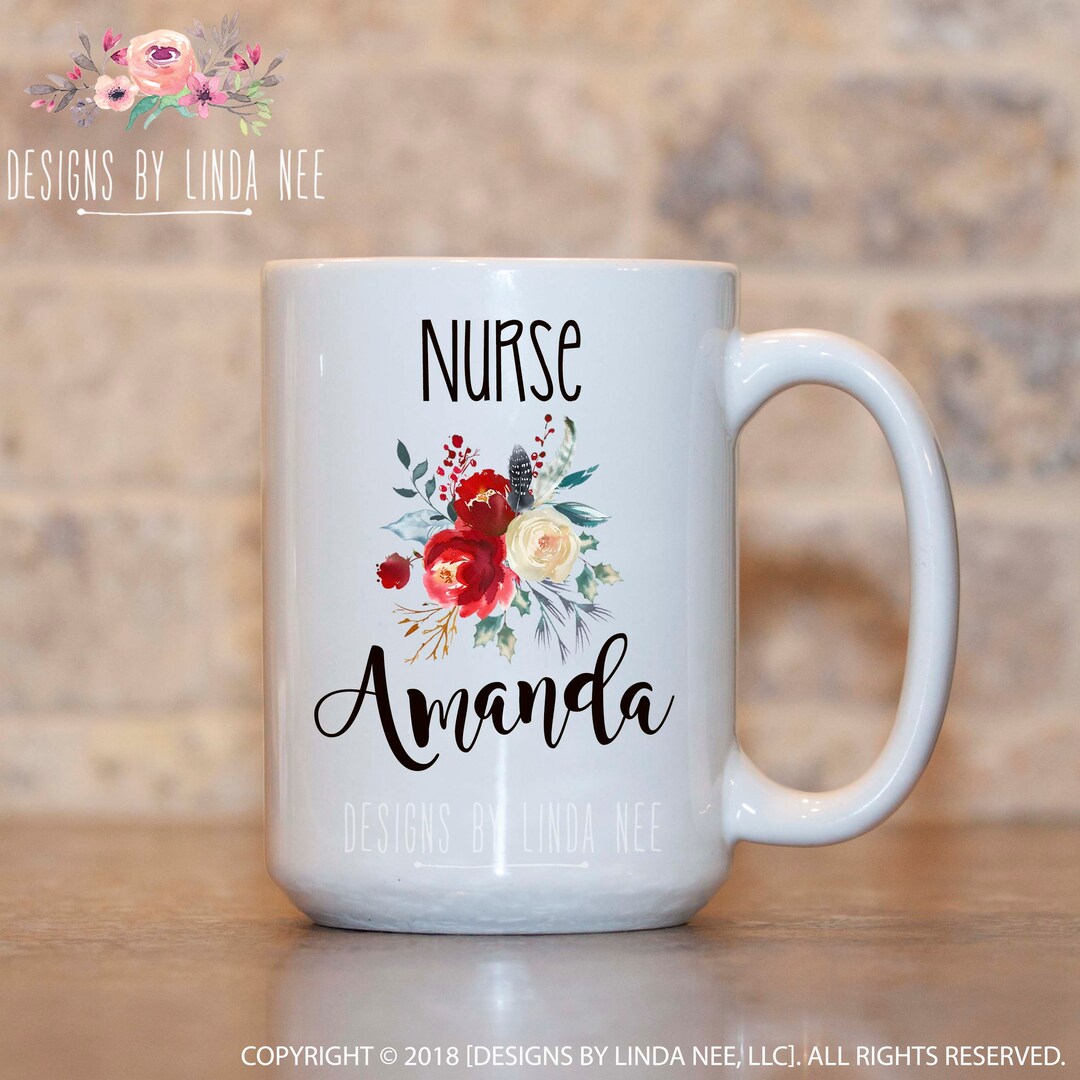 Personalized Nurse Mug Floral Nurse Mug Custom RN Mug Personalized Mug ...