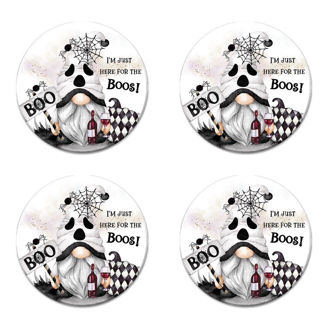 Boo Coaster Set of 4, Cute Boo Gnome With Wine, Boo Gnome Decor, I'm ...