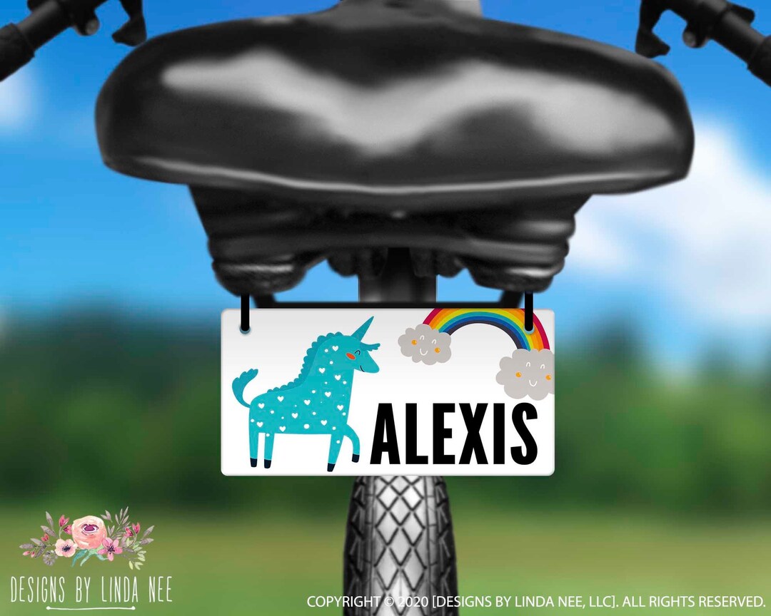 Girls Unicorn Personalized Bike Tag Kids Bike License Plate Bike ...