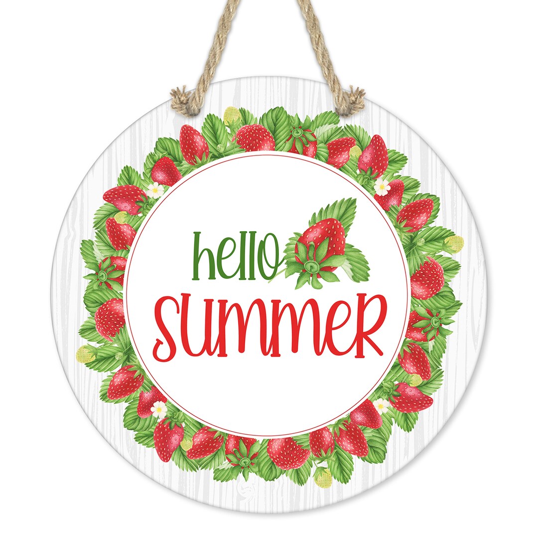 Strawberry Sign, Hello Summer Sign, 7 Round Strawberry Wall Sign ...