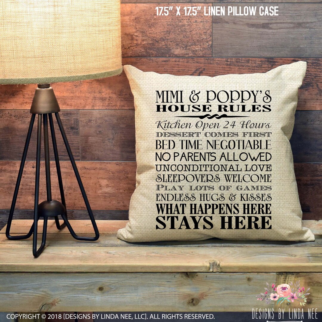 Mimi and Poppy House Rules Linen Pillow Cover, Personalized Gift for ...