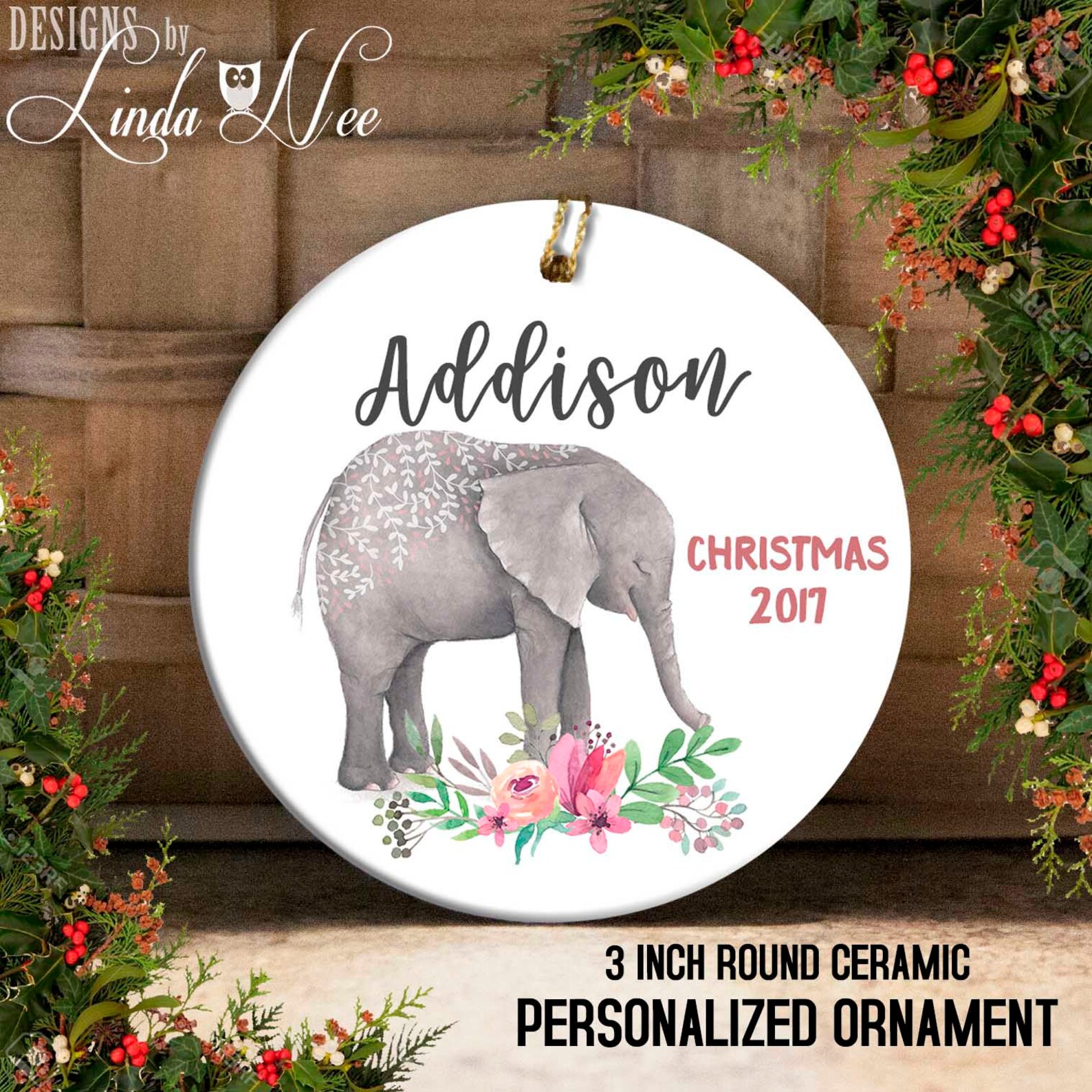 Elephant Christmas Ornament Personalized Ornament Gift for - Etsy
