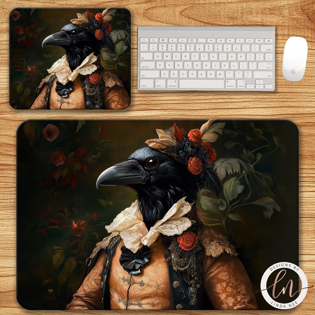 Medieval Raven Desk Mat, Dark Academia Mousepad, Gothic Crow, Home ...