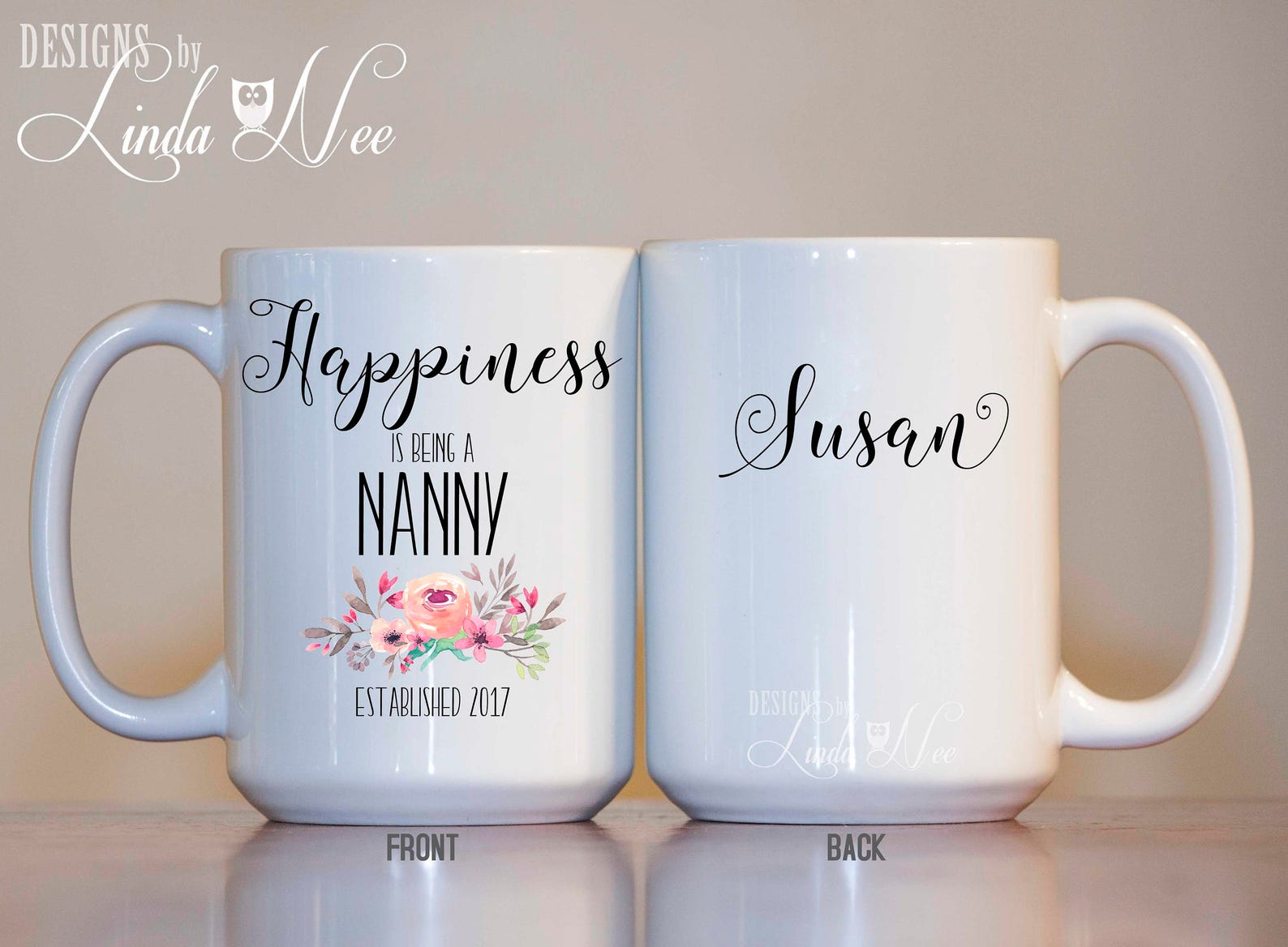 Personalized Happiness is being a NANNY Mug Nanny Est | Etsy
