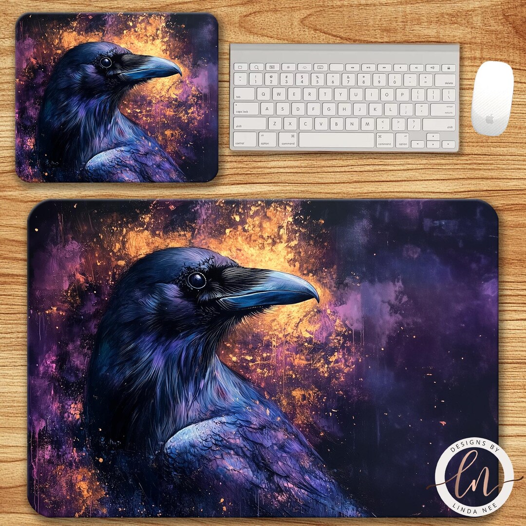 Raven Desk Mat, Dark Academia Mousepad, Purple Gothic Crow, Odin's ...