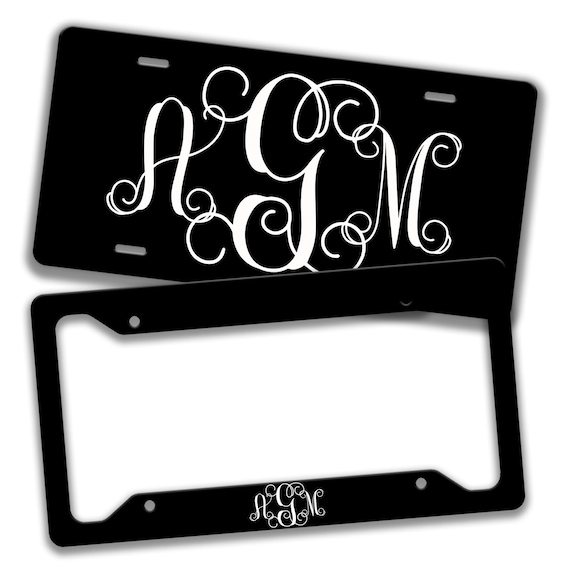 Black Monogram License Plate Personalized Black Plate and | Etsy
