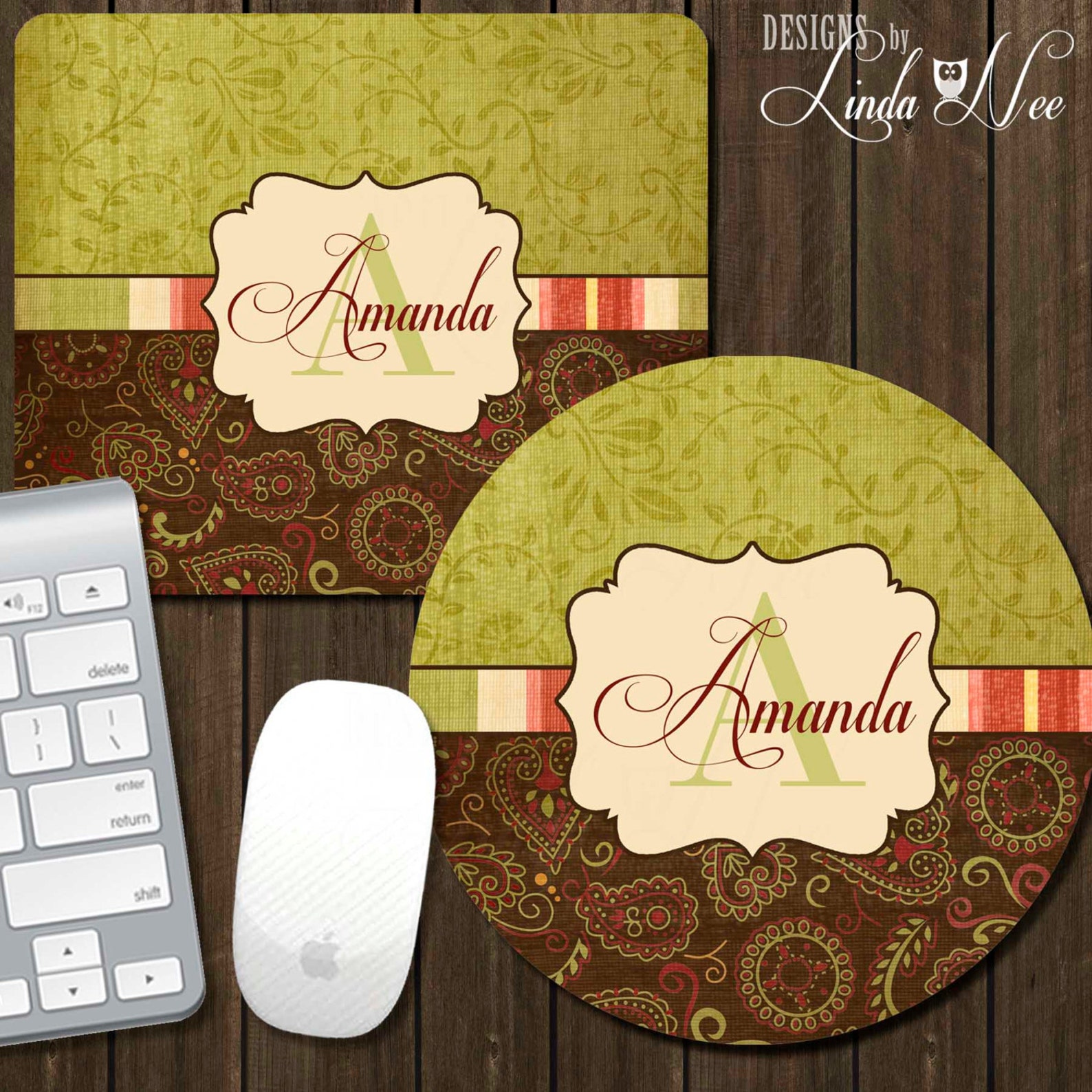 Monogrammed Mouse Pad Personalized Mousepad Paisley Mouse - Etsy