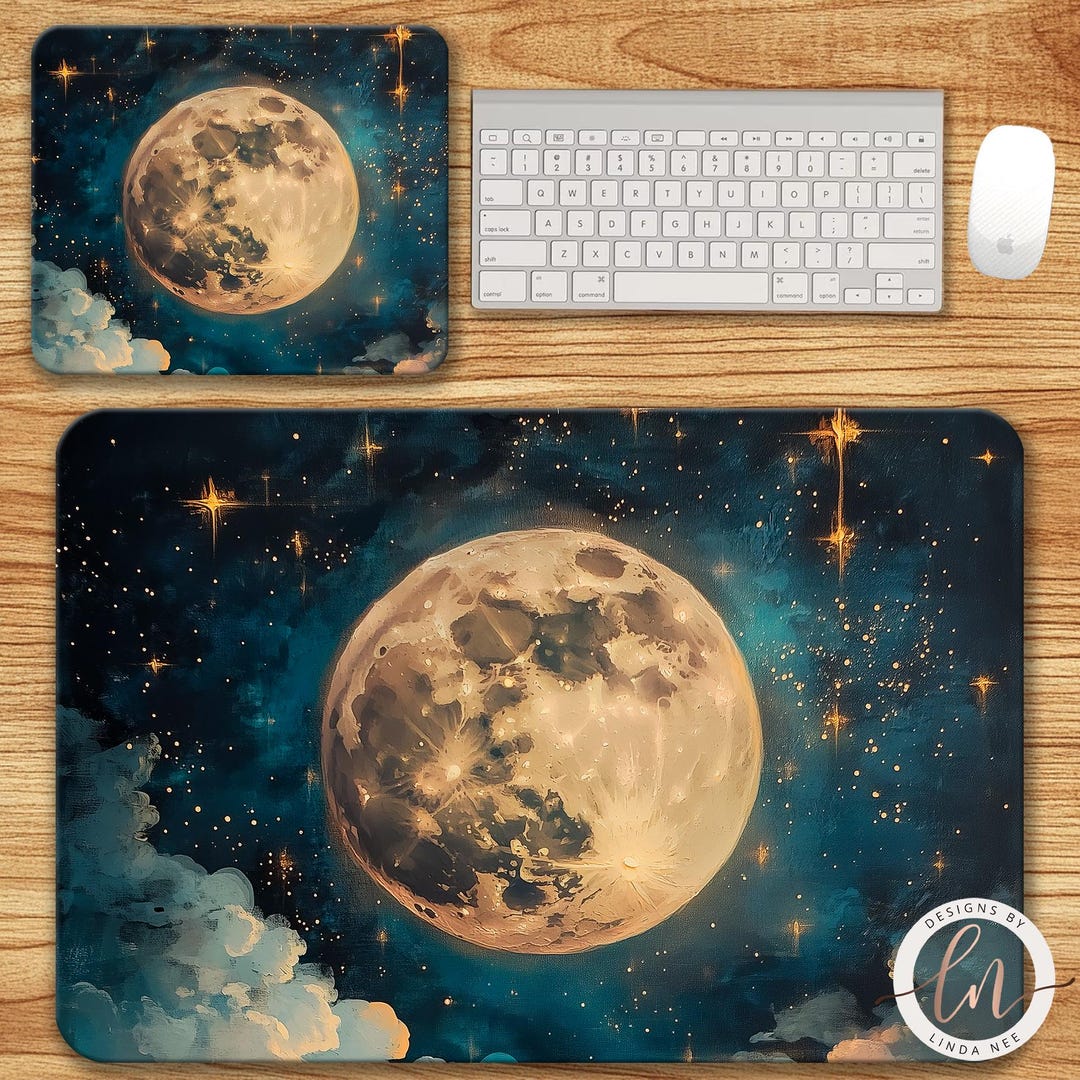 Celestial Full Moon Gaming Desk Mat, Cottagecore Decor, Dark Academia ...