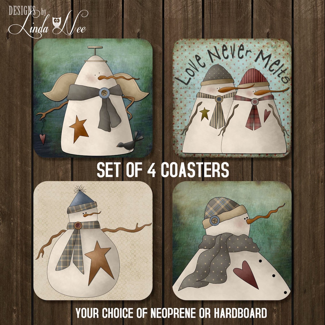 Snowman Coasters Set of 4, Christmas Coasters, Housewarming Gift, Drink ...