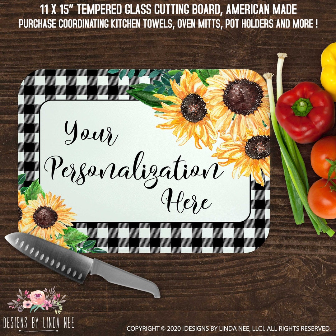 Sunflower Custom Glass Cutting Board Monogrammed Cutting Board ...
