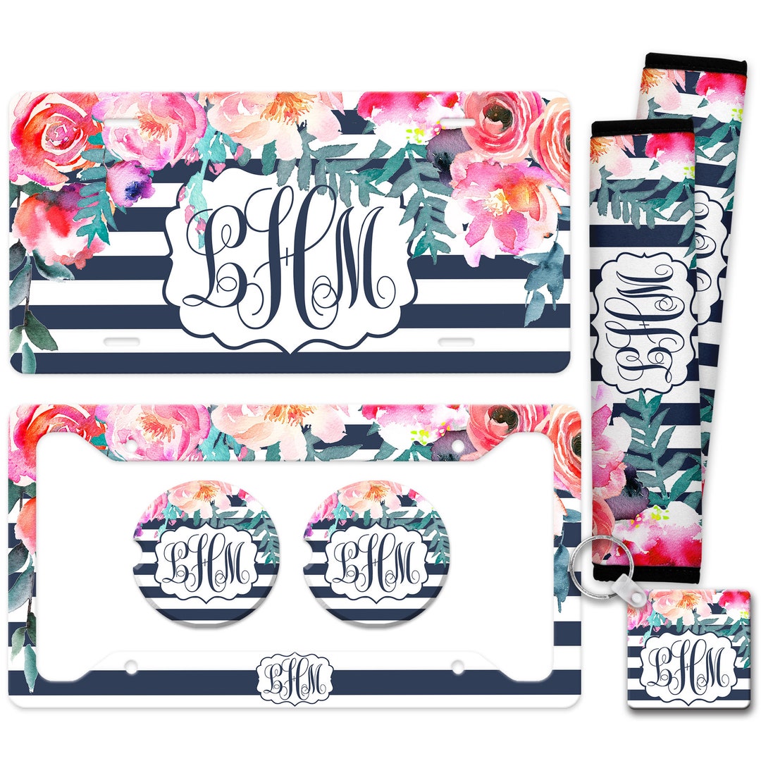Monogrammed License Plate Personalized Plate and Frame Floral License ...