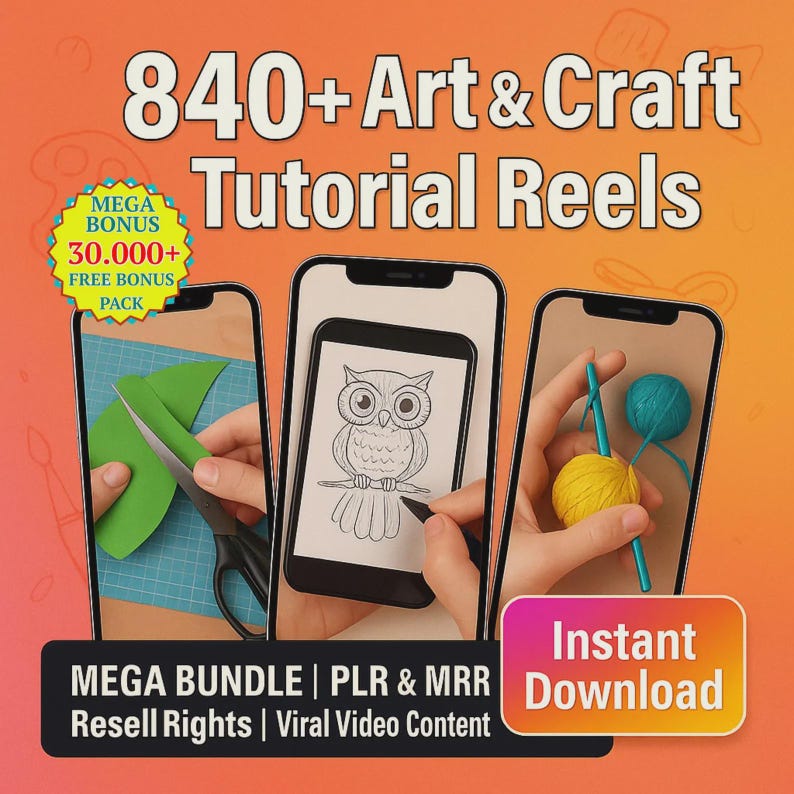 840+ PLR MRR Art & Craft Tutorial Reels Viral Video Content - Etsy UK