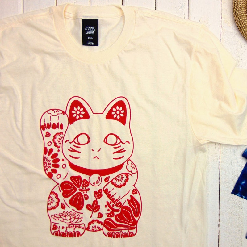 Lucky Cat Print T Shirts - Etsy