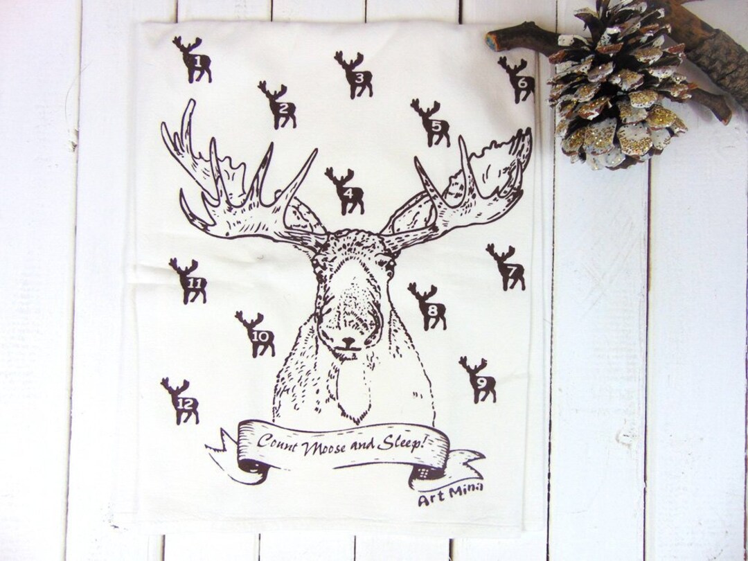Funny Moose Flour Sack Kitchen Tea Towel Screen-printed Christmas Gift ...