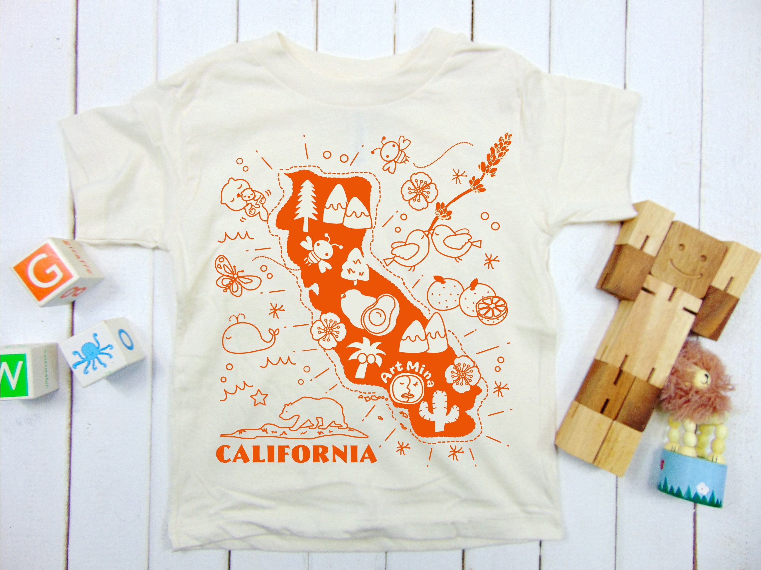 Kids California Tee California Map T-shirt Screen Print | Etsy
