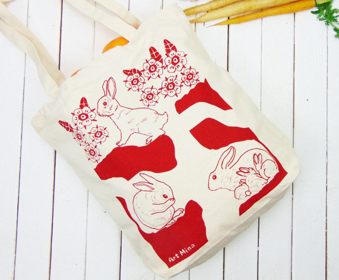 Rabbit Canvas Tote Bags - Screen Print - Book Tote Bag - Bunny Mom ...