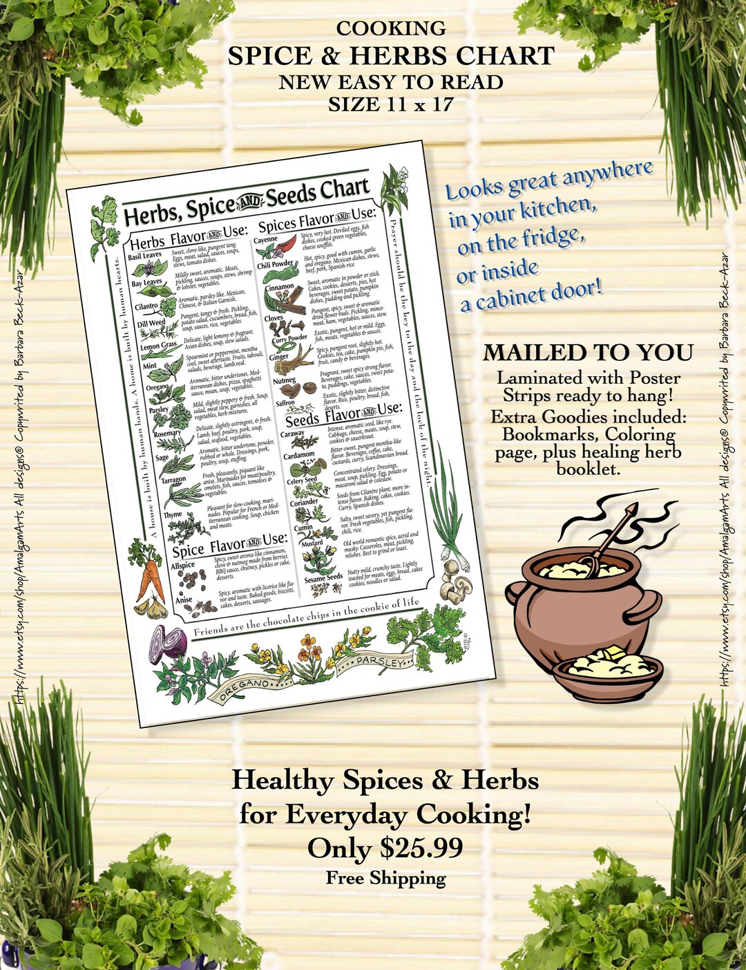 Laminated Cooking Herbs Chart 11x17 - Etsy