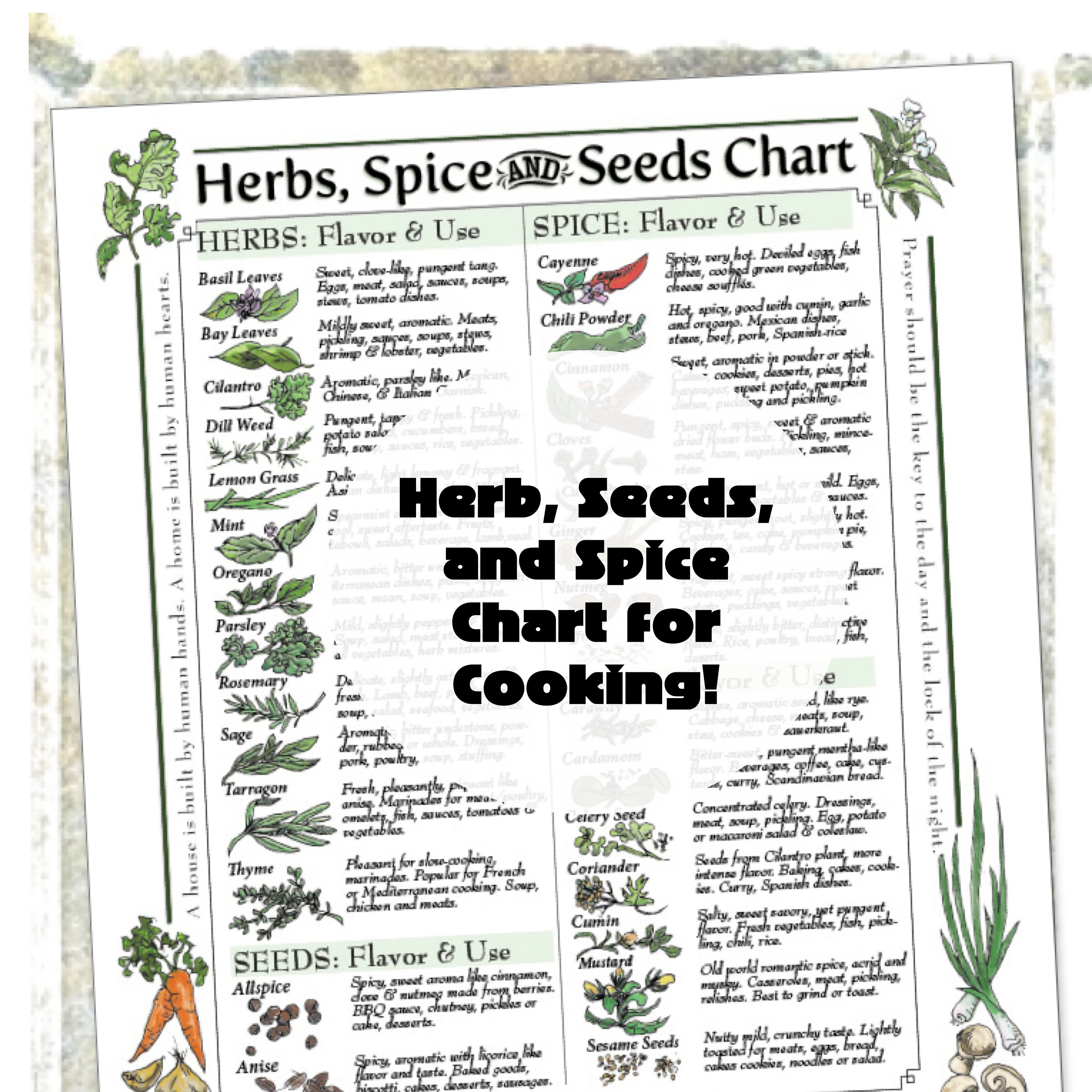 11x17 Laminated Cooking Herbs Chart - Etsy