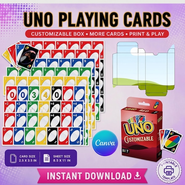 Uno Card Template Canva - Etsy