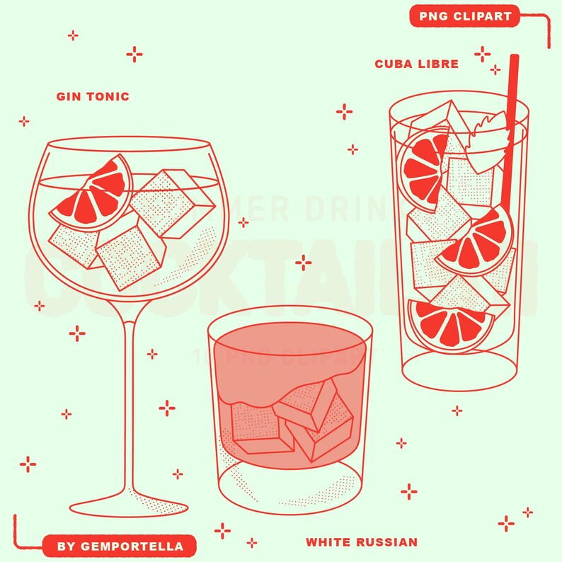 10 Summer Png Clipart Cocktail Illustrations - Daiquiri, Manhattan ...