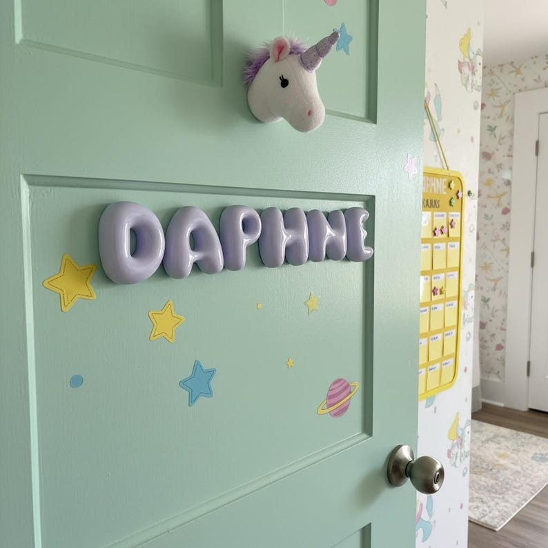 Personalised Bubble Letter Name Sign | Hand-finished Clay-look Nursery ...