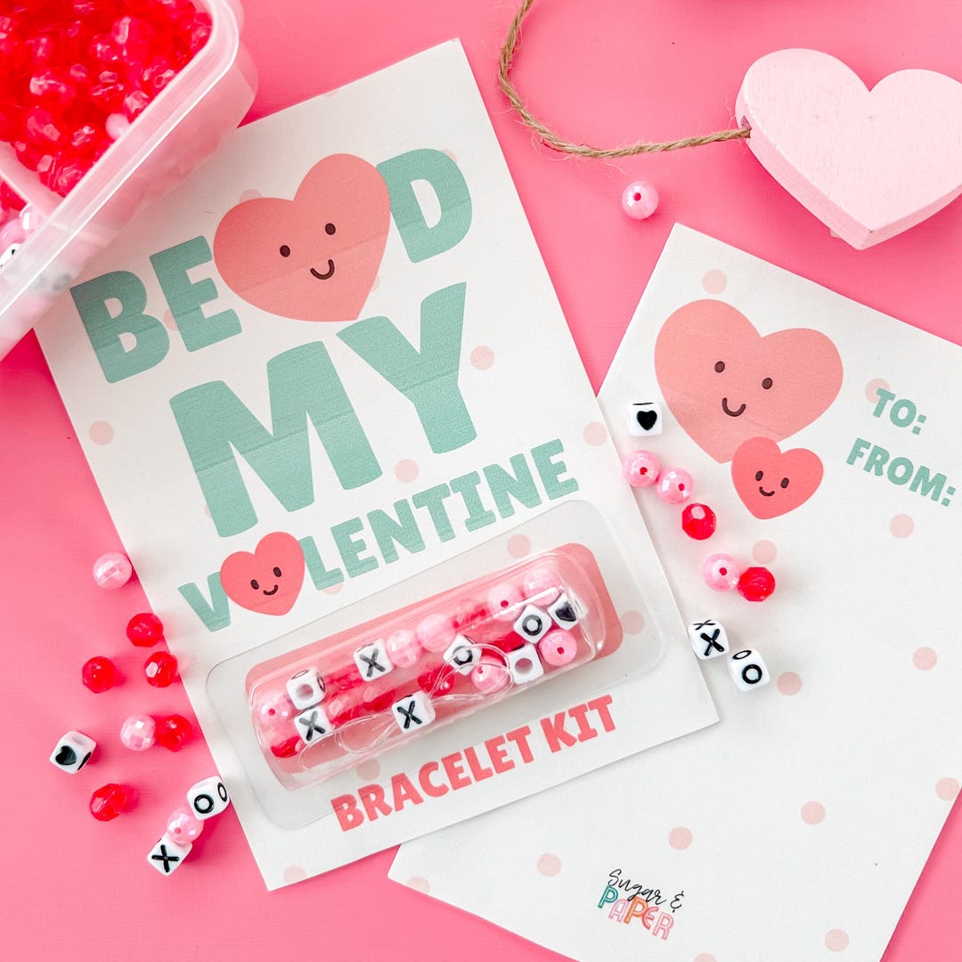 Bead My Valentine - DIY Printable Bracelet Kit Card for Valentine’s Day ...
