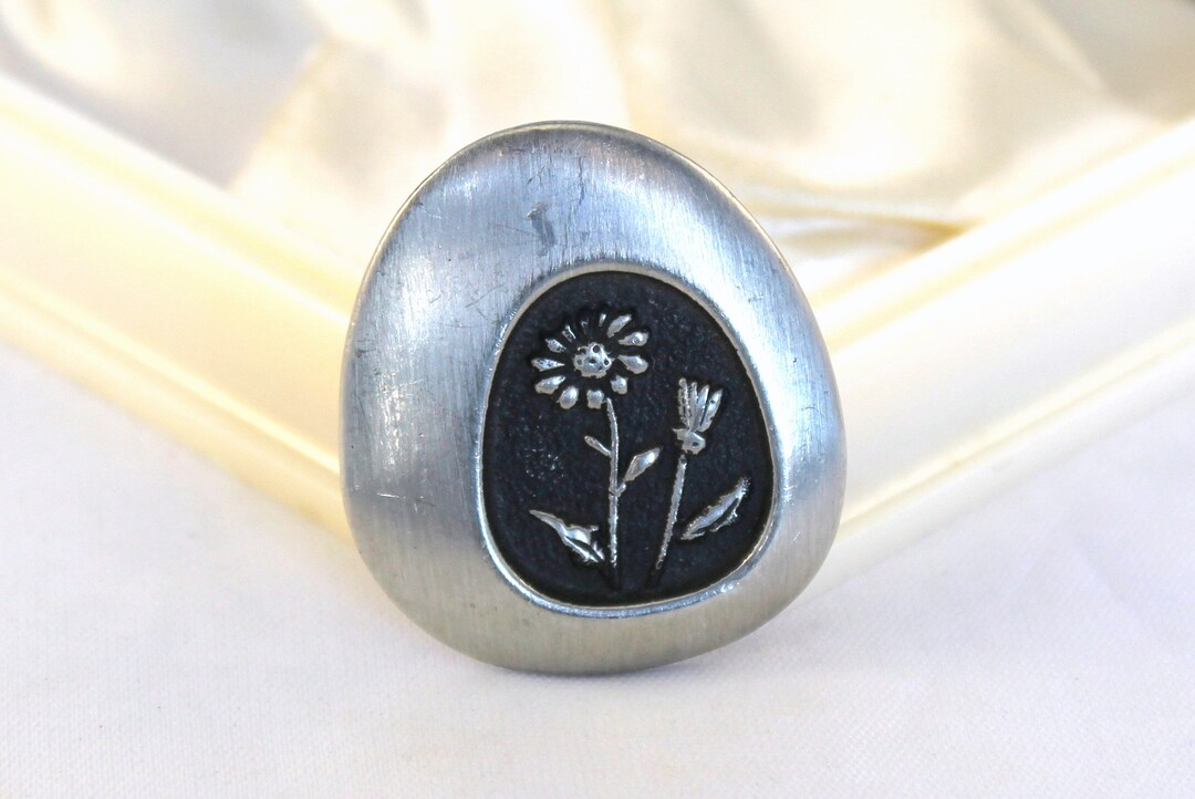 Vintage Mid Century Swedish Scandinavian Pewter Floral Brooch Signed ...