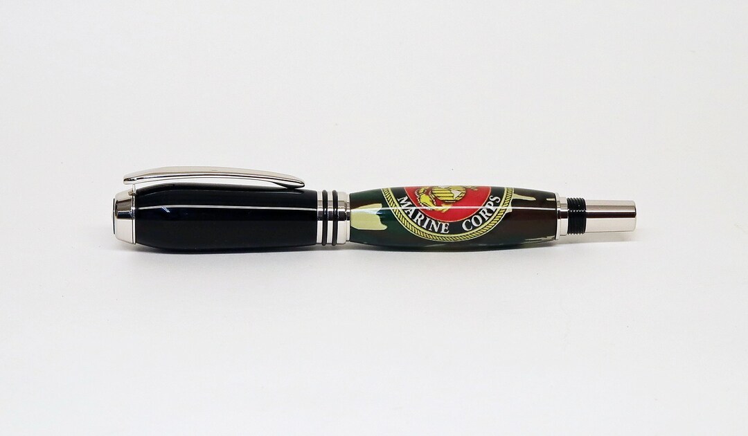 Tycoon Roller Ball Pen: USMC MARINE Logo With Genuine Rhodium Finish ...