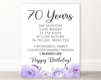 Purple 70th Birthday Sign - Etsy