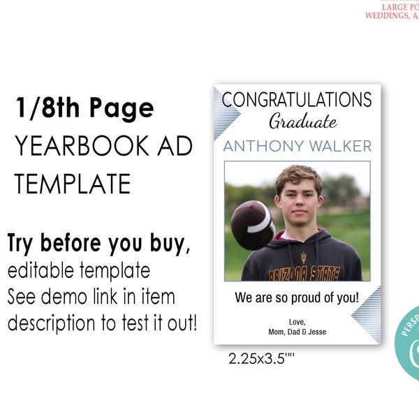 Yearbook Ad Template 1 8th - Etsy
