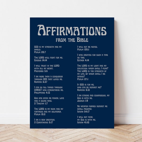 Navy Blue Affirmations Wall Art - Etsy
