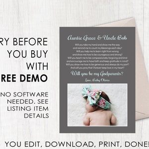 GODPARENT PROPOSAL Personalized Editable Card, PHOTO Gift, Downloadable ...