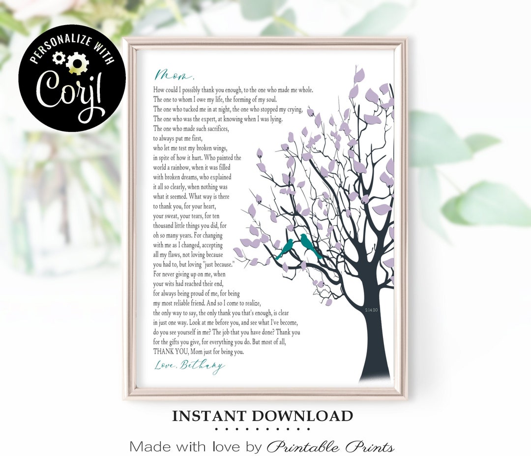 MOM Personalized Poem Gift Editable, Printable, Quick Gift From ...