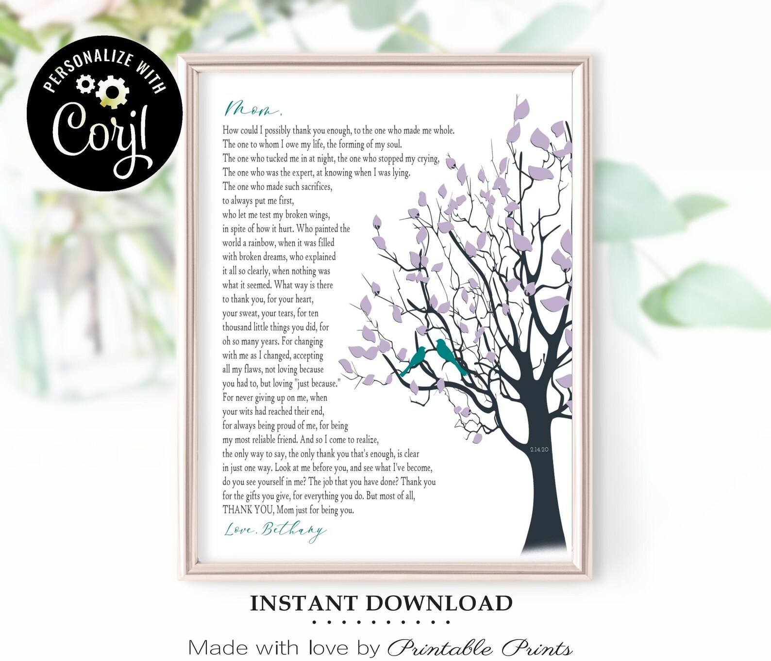 MOM Personalized Poem Gift Editable Printable Quick Gift - Etsy