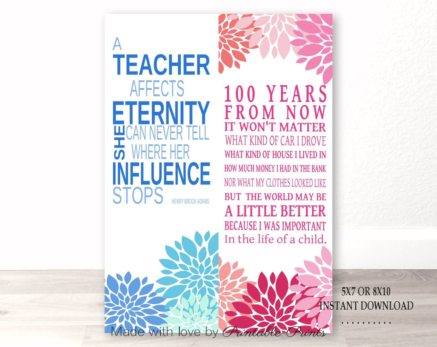 Teacher Gift Bookmark INSTANT DOWNLOAD Printable Teachers Gift - Etsy