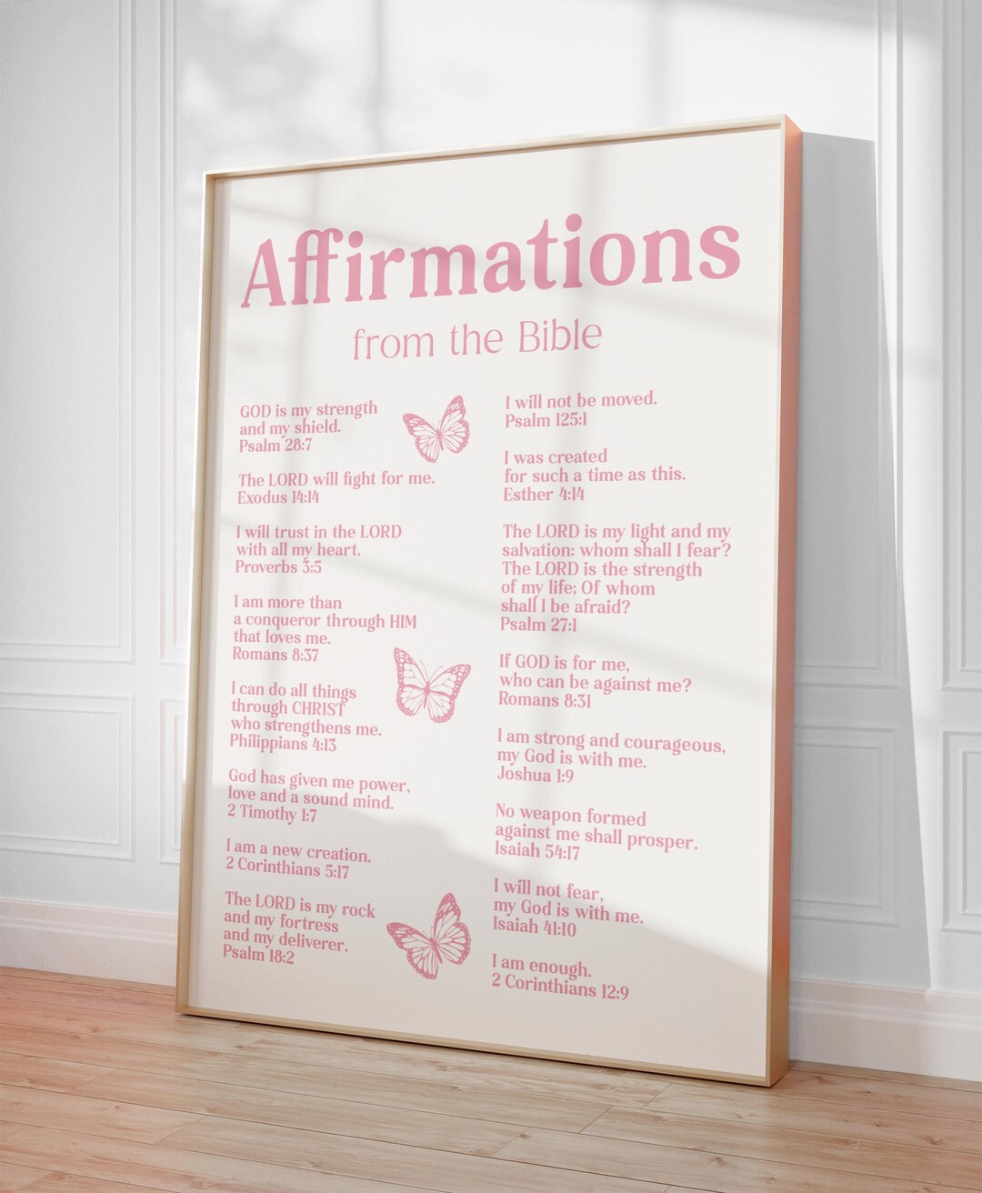 Affirmations Bible Verses Pale Pink Butterflies, Vintage Retro Trendy ...