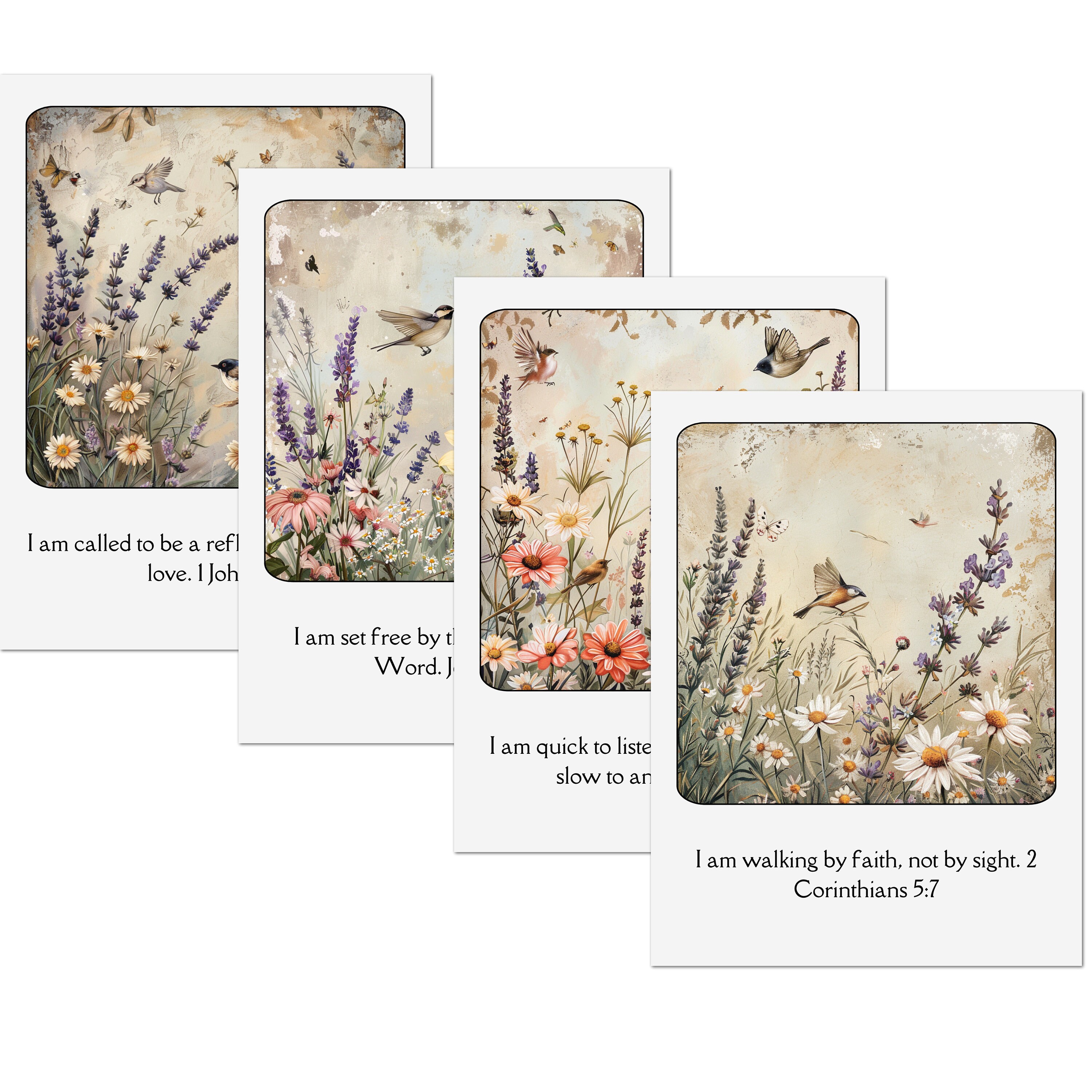 50 Christian Affirmation Cards: Vintage Wildflower Art (digital ...
