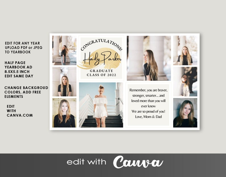 Half Page YEARBOOK AD Canva Template Editable Layout Gold - Etsy