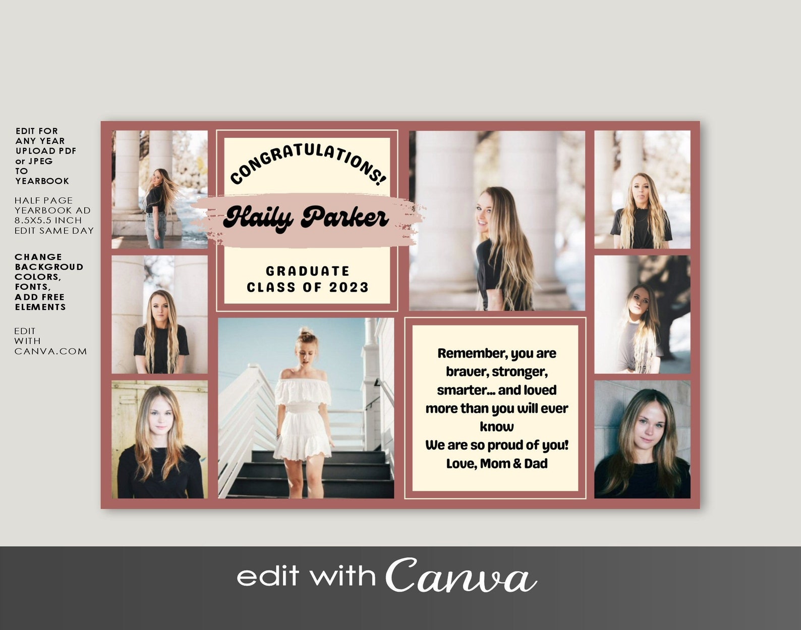 Half Page YEARBOOK AD Canva Template, Editable Layout, Minimalist Retro ...