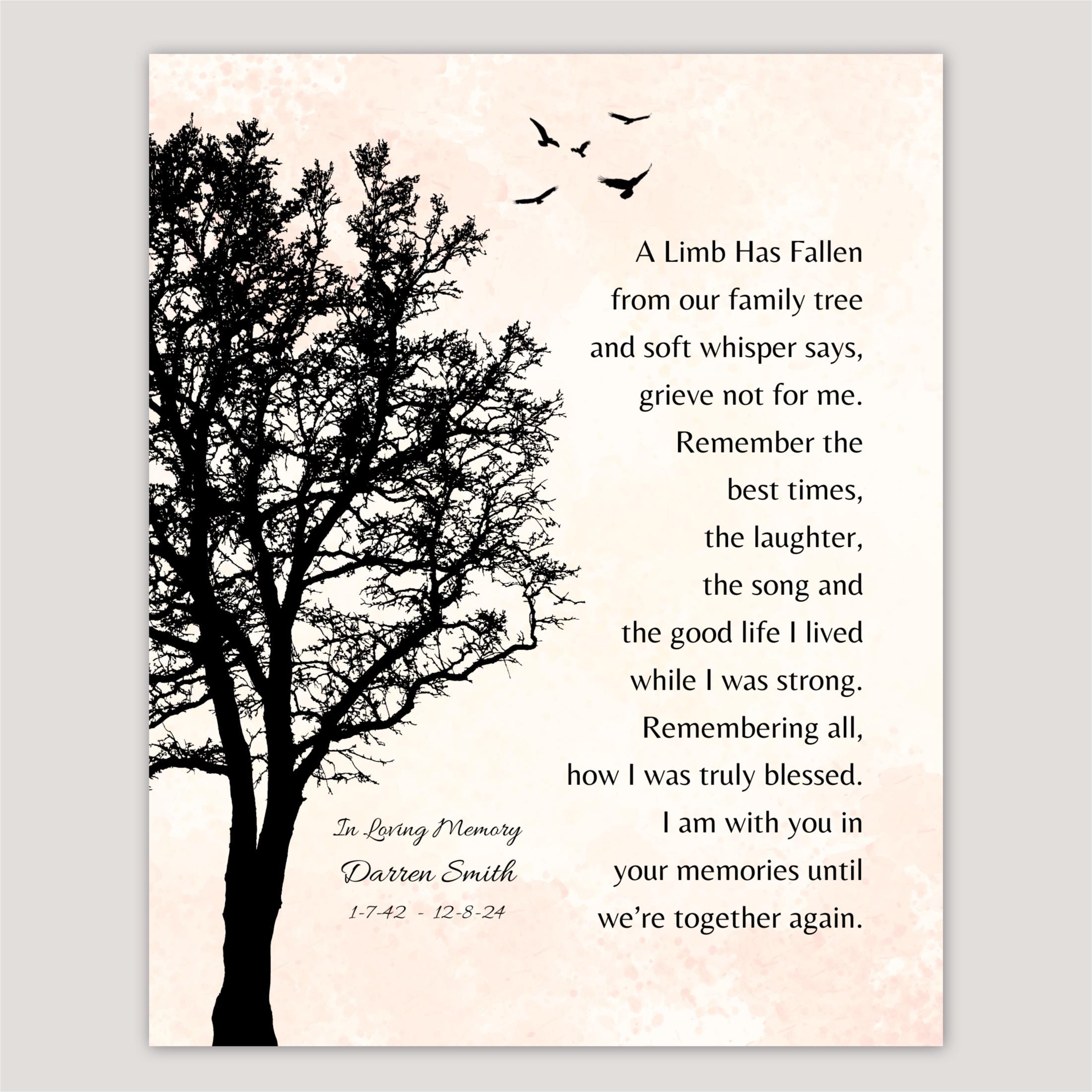 A Limb Has Fallen Memorial Family Tree, Sympathy Gift Personalized ...