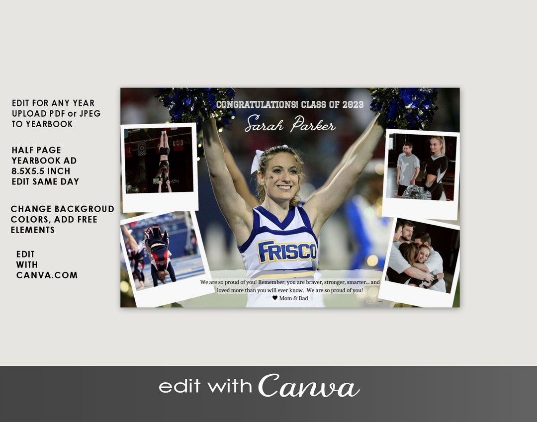 YEARBOOK AD Editable CANVA Template, 1/2 Page Senior Yearbook Ad ...