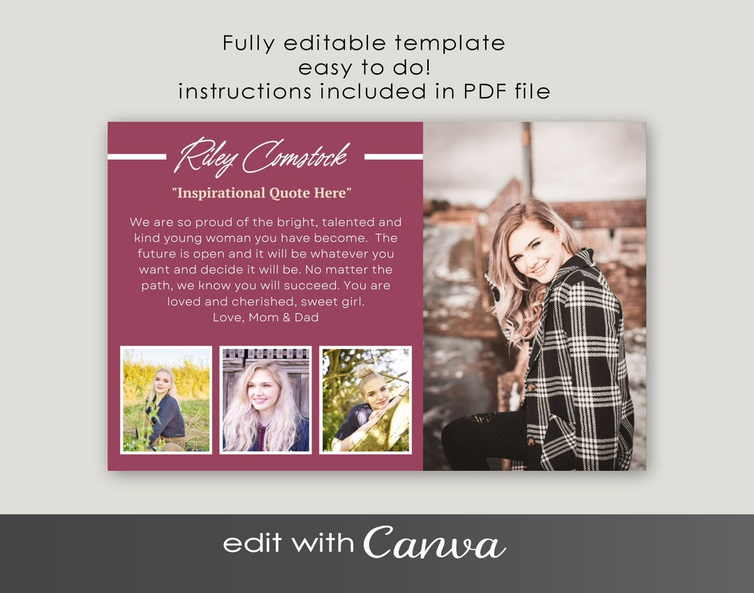 Canva YEARBOOK AD Template, Half Page Layout, 2025 You Edit 4 Photo ...
