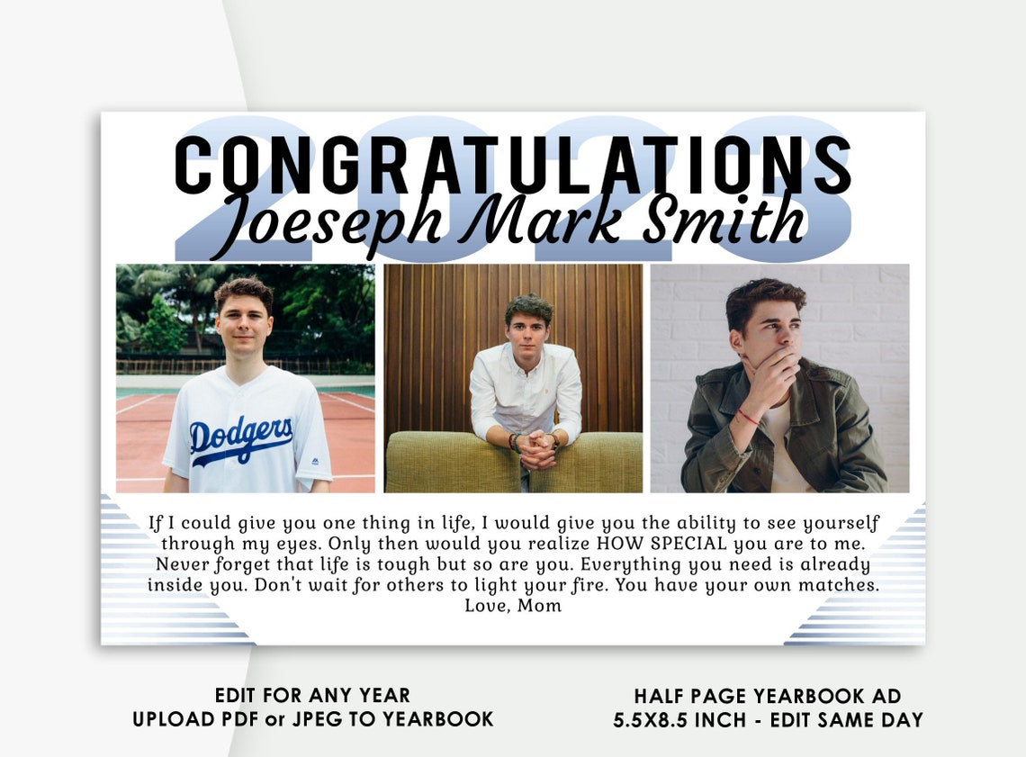 HALF Page YEARBOOK TEMPLATE Guys Editable Yearbook Ad Etsy HALF Page YEARBOOK TEMPLATE Guys Editable Yearbook Ad Etsy
