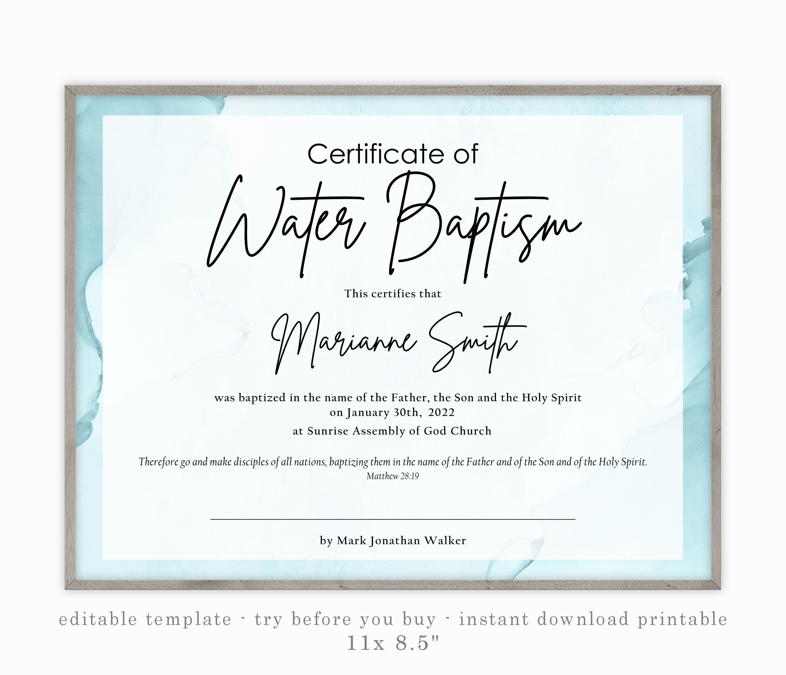 Water Baptism Certificate Template