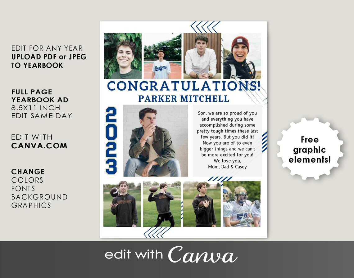 YEARBOOK AD Template Full Page CANVA Editable Layout Guys - Etsy