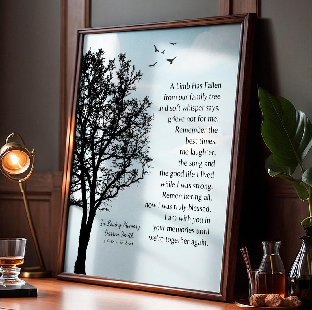 Sympathy Gift Family Tree Poem, A Limb Has Fallen Printable, Canva ...