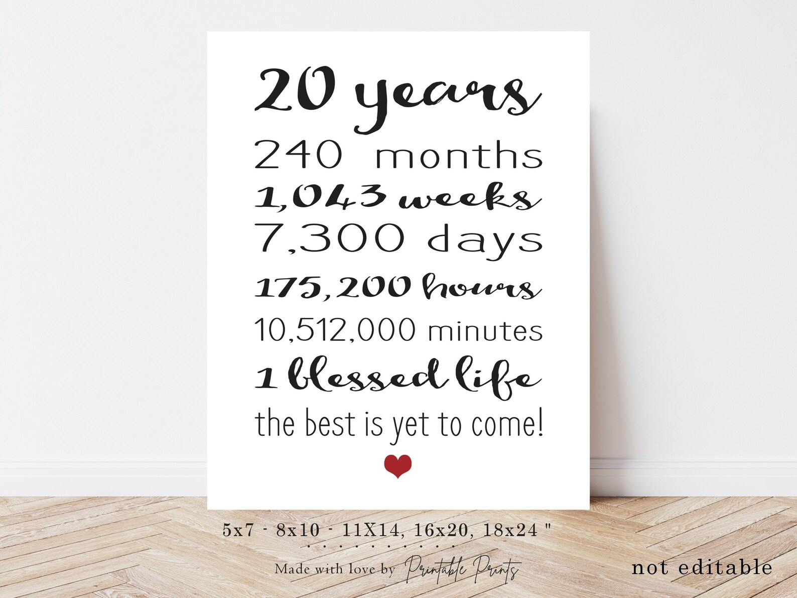 20th Anniversary PRINTABLE SIGN Quick Gift Party Sign - Etsy