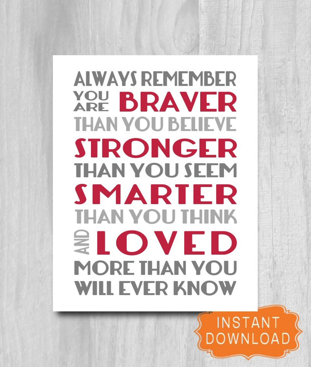 Printable Print Always Remember Quote You Are Braver Nursery - Etsy